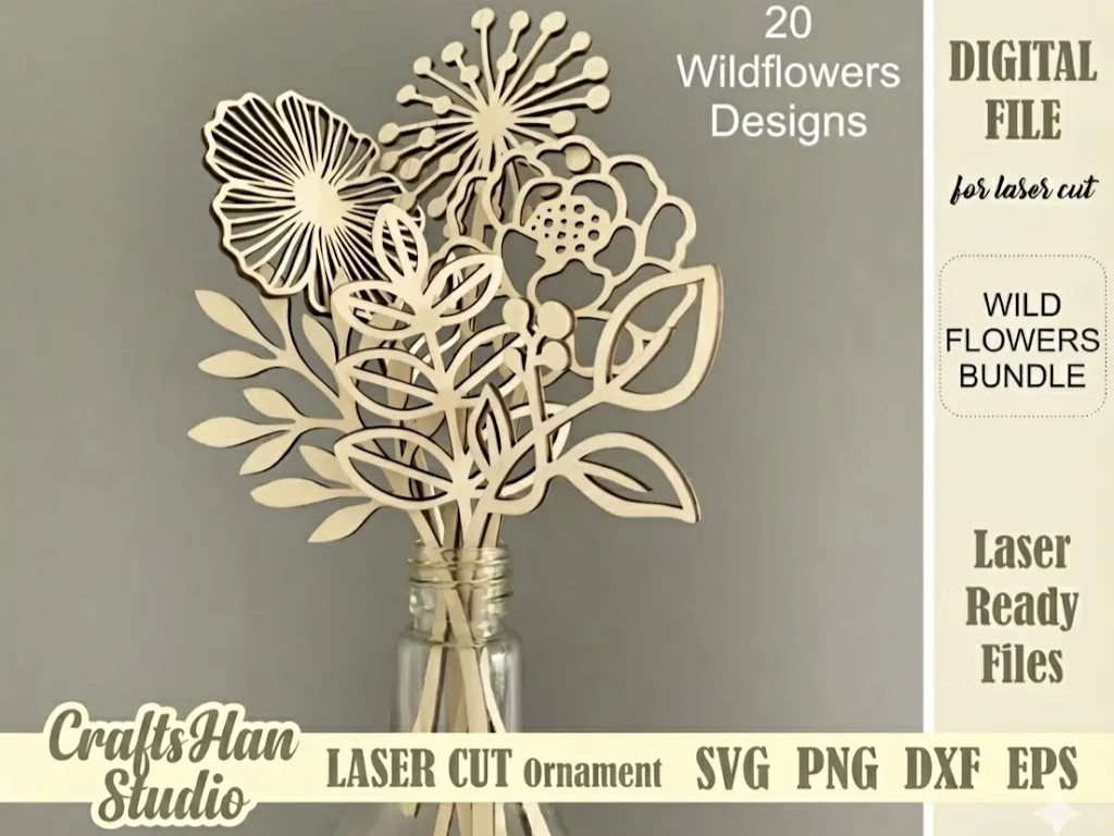 Laser Cut Wildflower Wooden Bouquet Ornament Bundle | Ready to Use ...