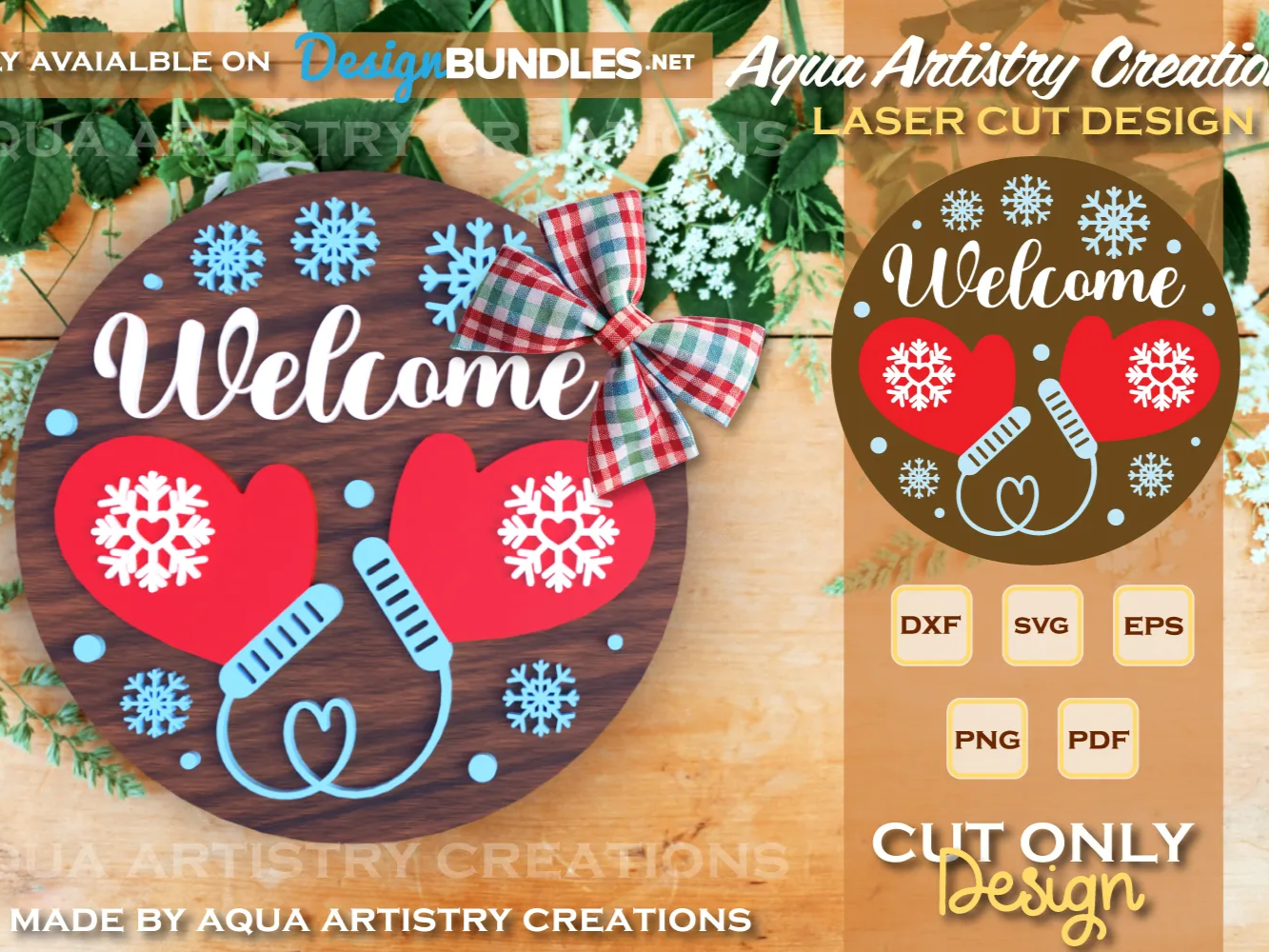 Laser Cut Welcome Winter Mittens Wooden Wall Sign with Bow | Ready to ...