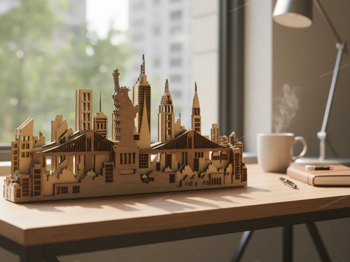 New York City Skyline Statue with Statue of Liberty and Brooklyn Bridge ...