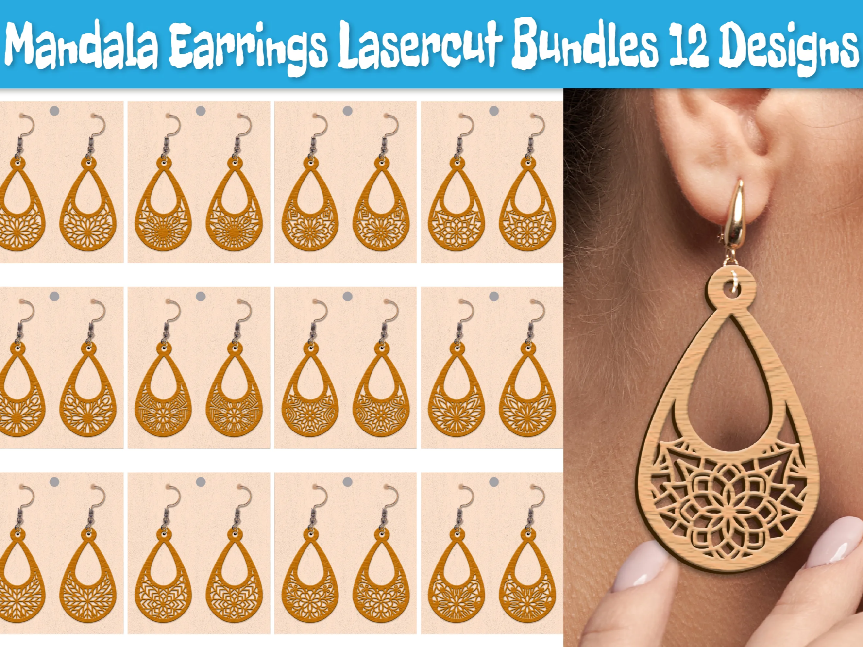 Mandala Laser Cut Wooden Earrings Bundle with 12 Unique Designs | Free ...