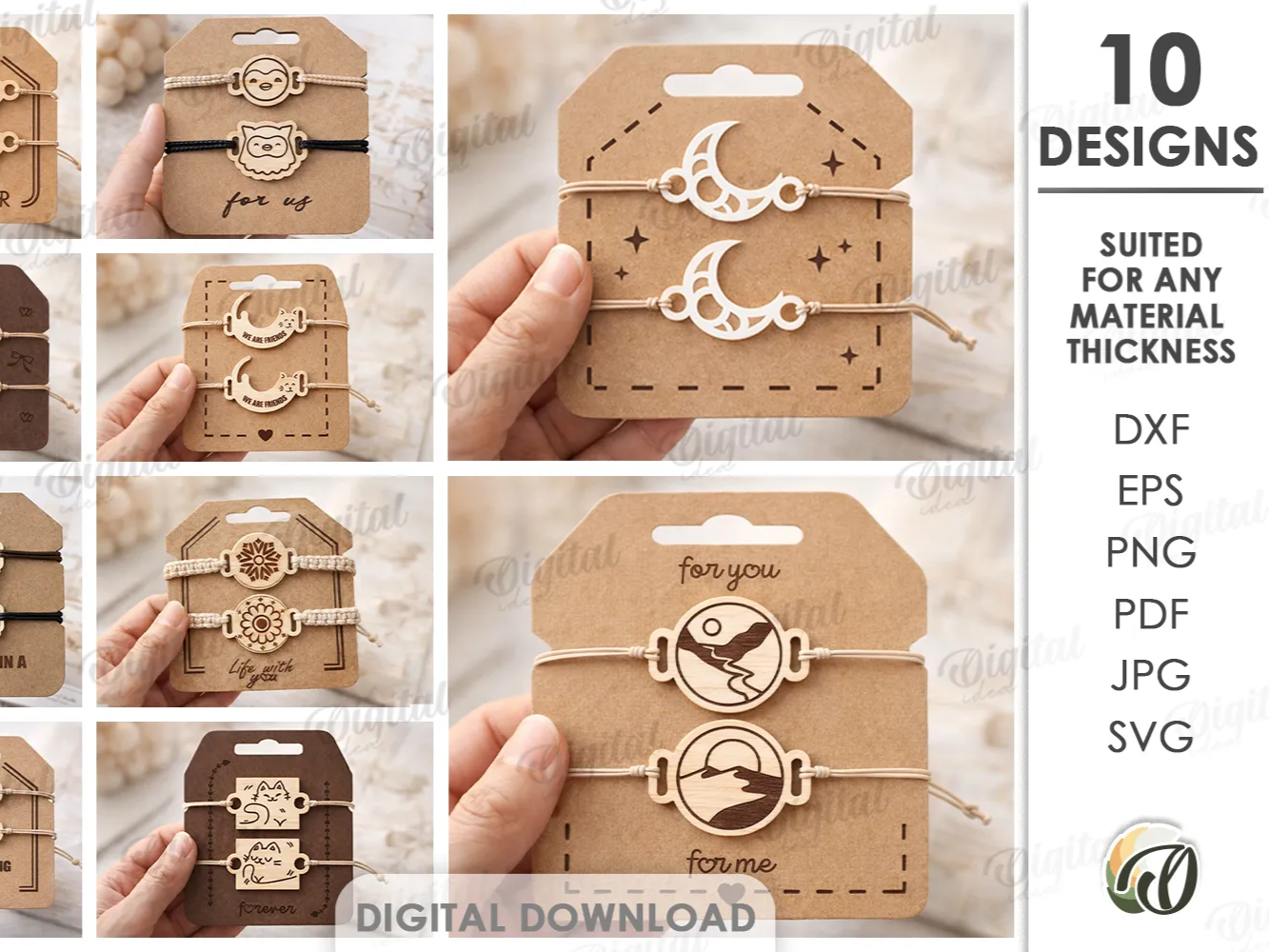 Matching bracelets with holders bundle. Bracelet with card laser cut ...