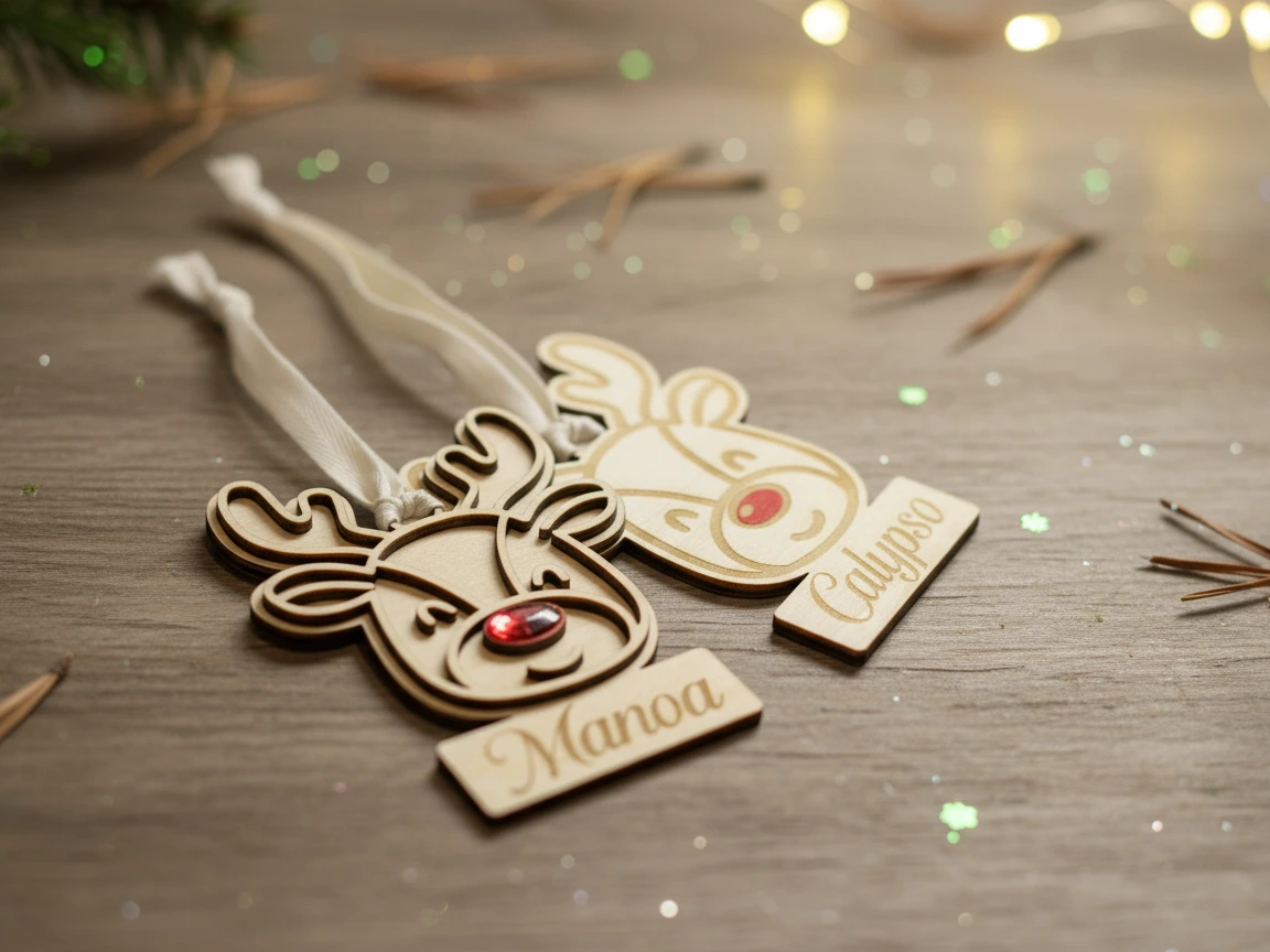 Personalized Laser Cut Wooden Reindeer Christmas Ornaments with Names ...