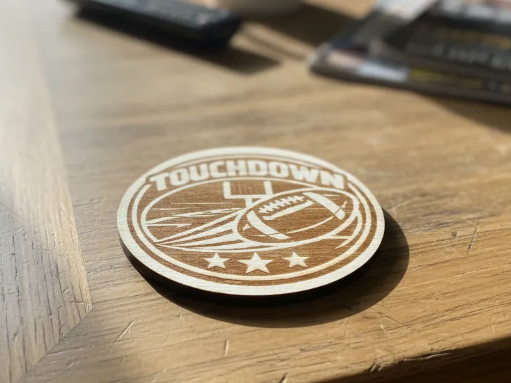 Laser Engraved Wooden Football Touchdown Coaster with Stars | Free ...