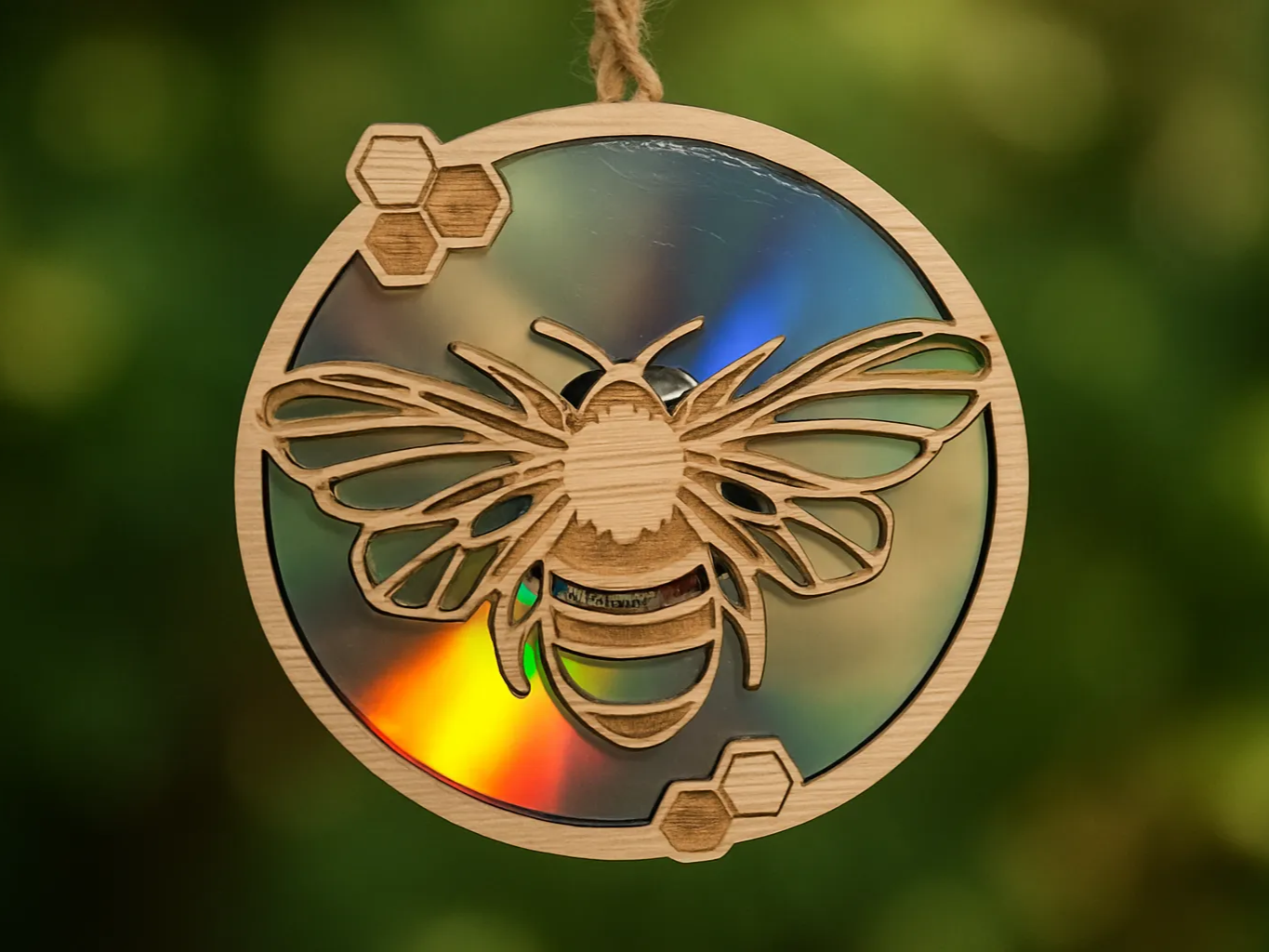 Laser Cut Wooden Bee Suncatcher SVG File | CD Window Garden Ornament ...