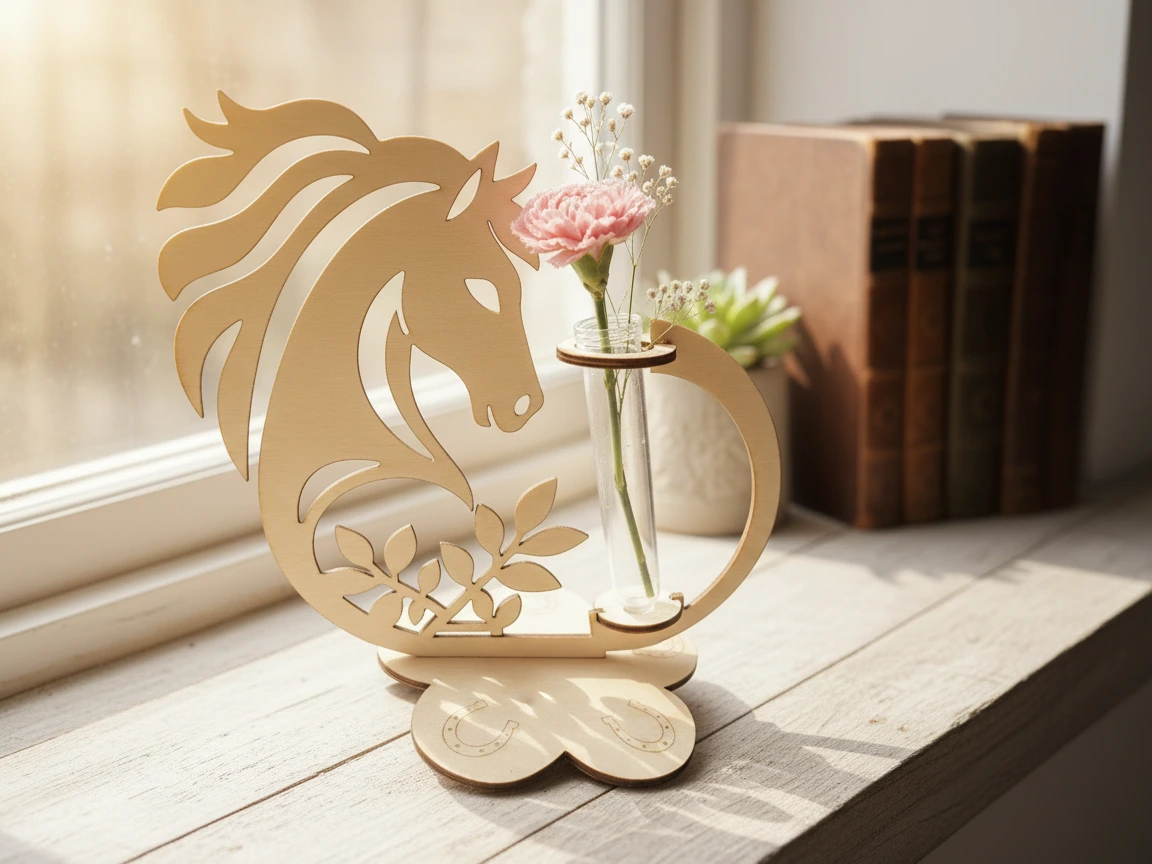 Vase soliflore en bois avec silhouette de tête de cheval | Free Files ...