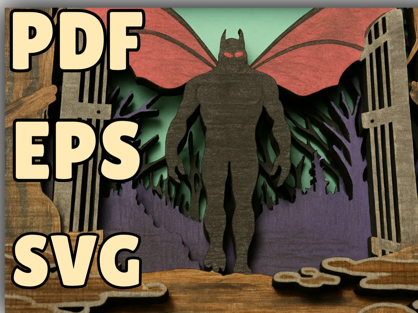 3D Mothman Layered Artwork Wood and Acrylic Glow In The Dark Cryptid ...