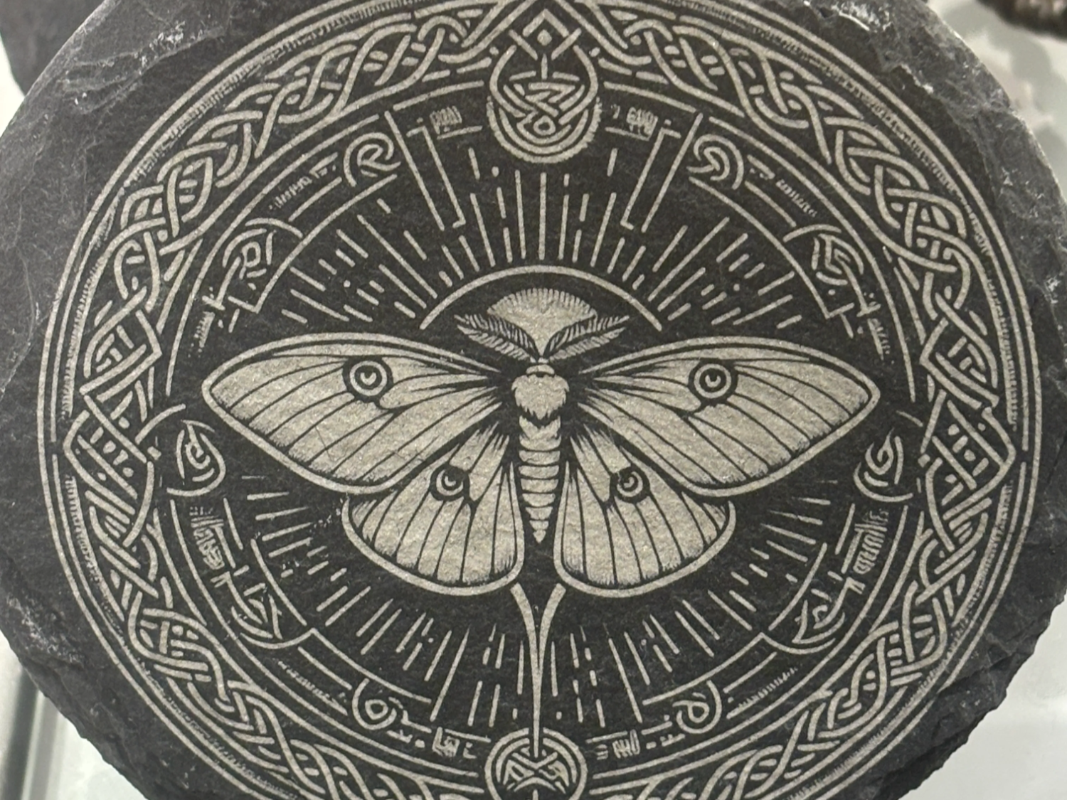 Intricate Luna Moth Engraving on a Slate Coaster | Free Files - Atomm