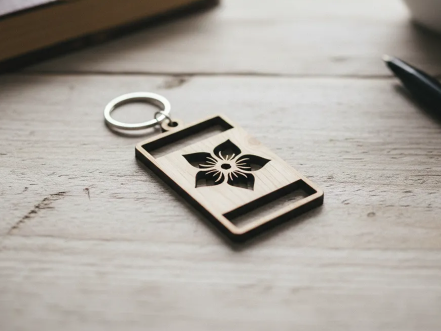 Laser Cut Wooden Floral Keychain with Metal Ring | Free Files - Atomm