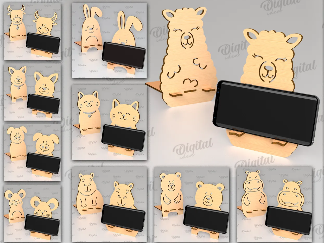 3D Phone stands laser cut bundle. Wooden Animal cell phone holder. Cute ...