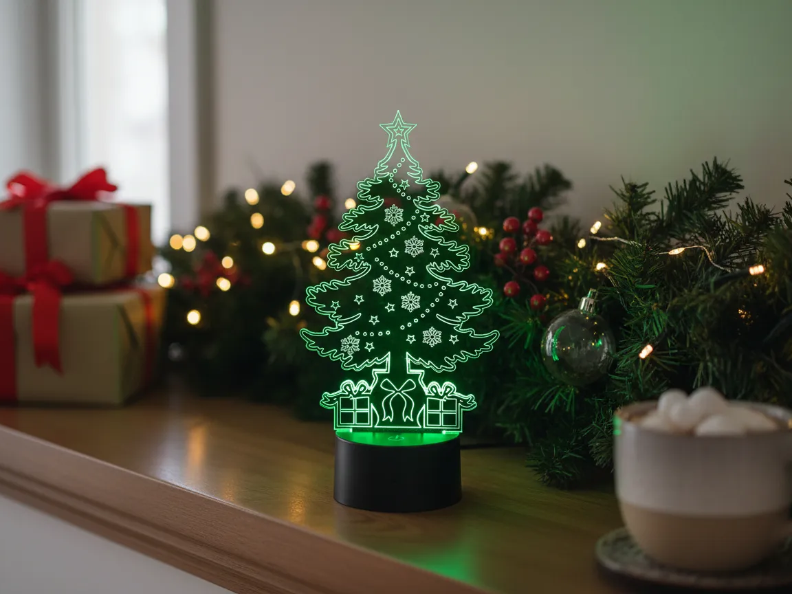LED Acrylic Laser Cut Christmas Tree Night Light Decoration | Free ...