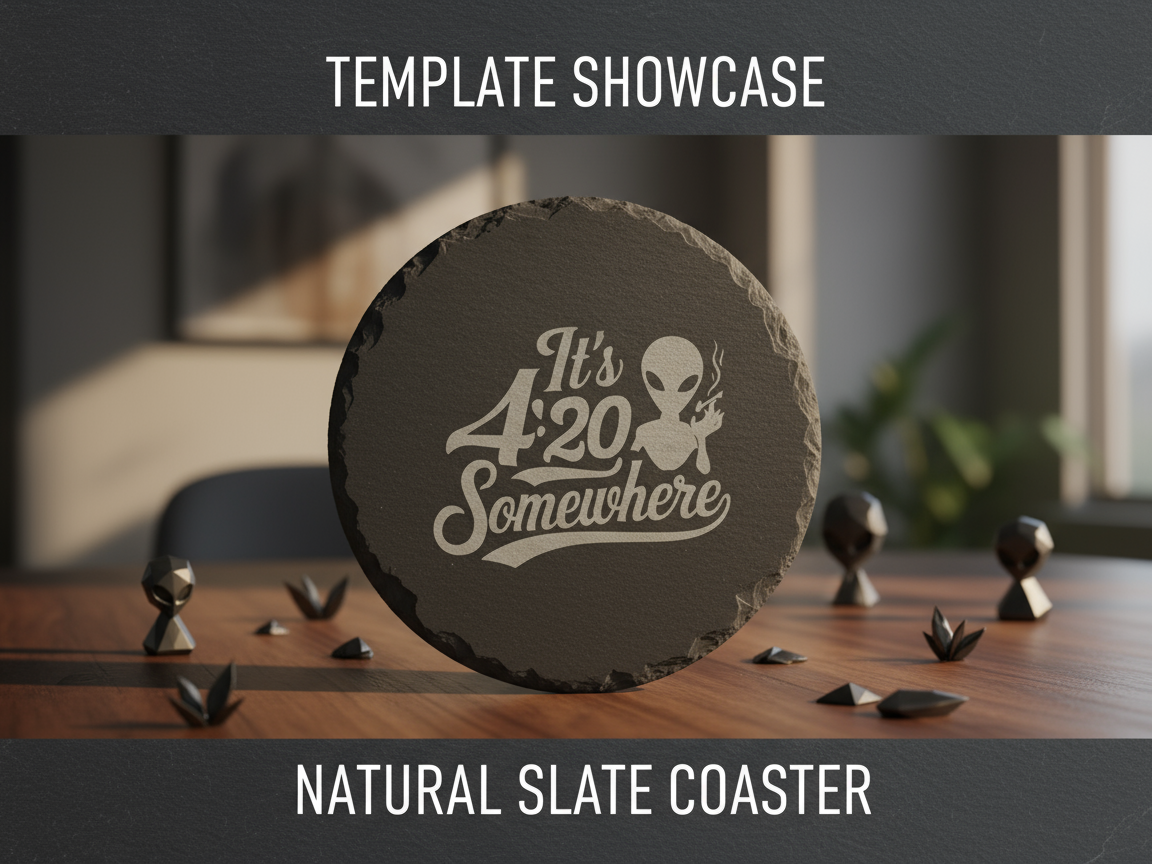 Laser Engraved Natural Slate Coaster It's 4:20 Somewhere Alien Design ...