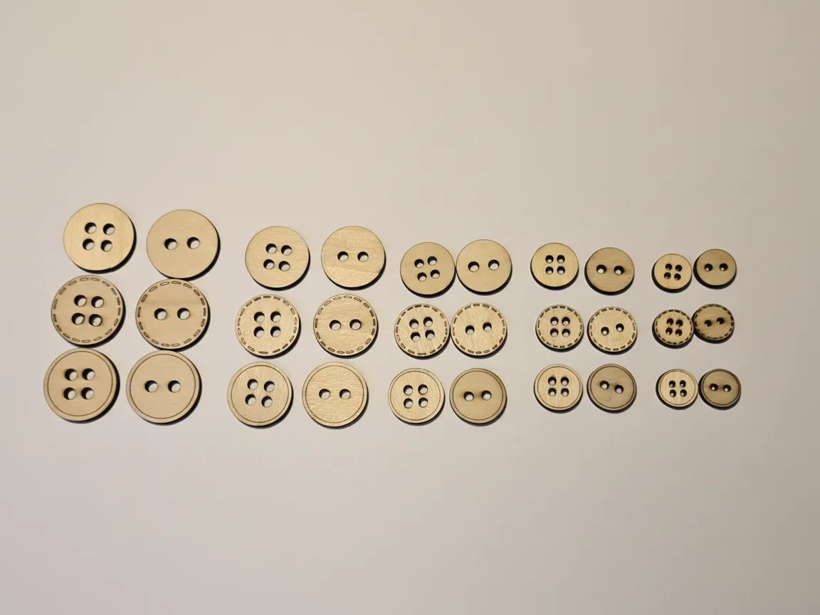 Laser Cut Wooden Buttons Set with Multiple Sizes and Hole Patterns ...