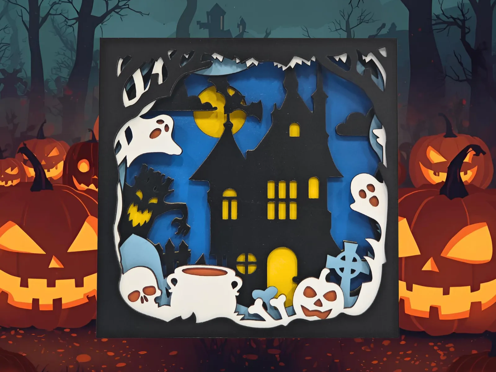 Laser Cut Spooky Haunted House Shadow Box – Perfect for Halloween ...