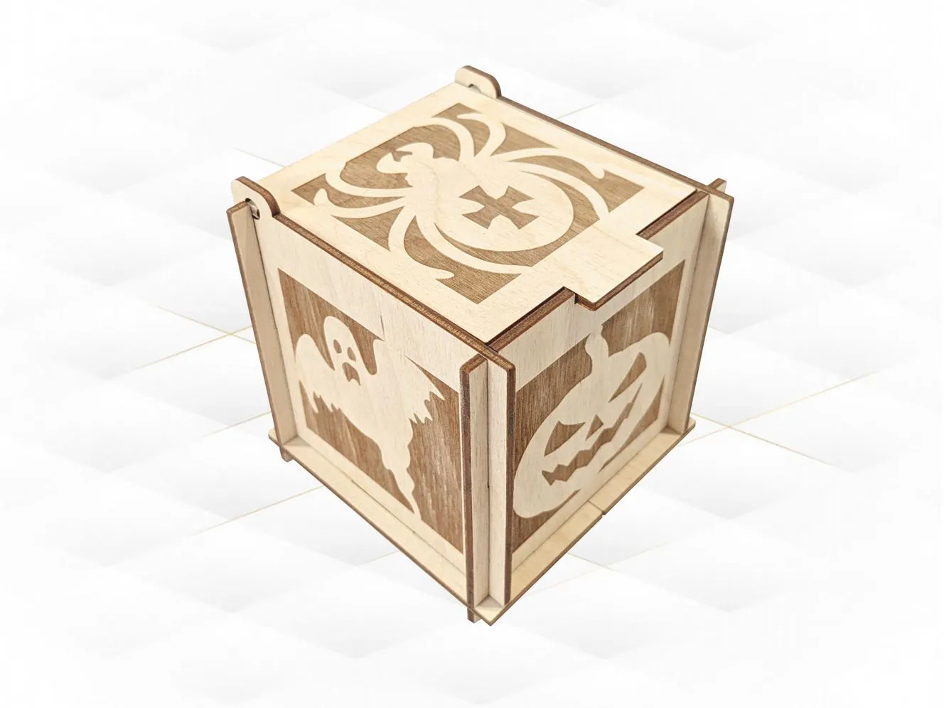 Halloween Gift Box, Laser Cut Project, Pumpkin Spider Pattern. Vector ...