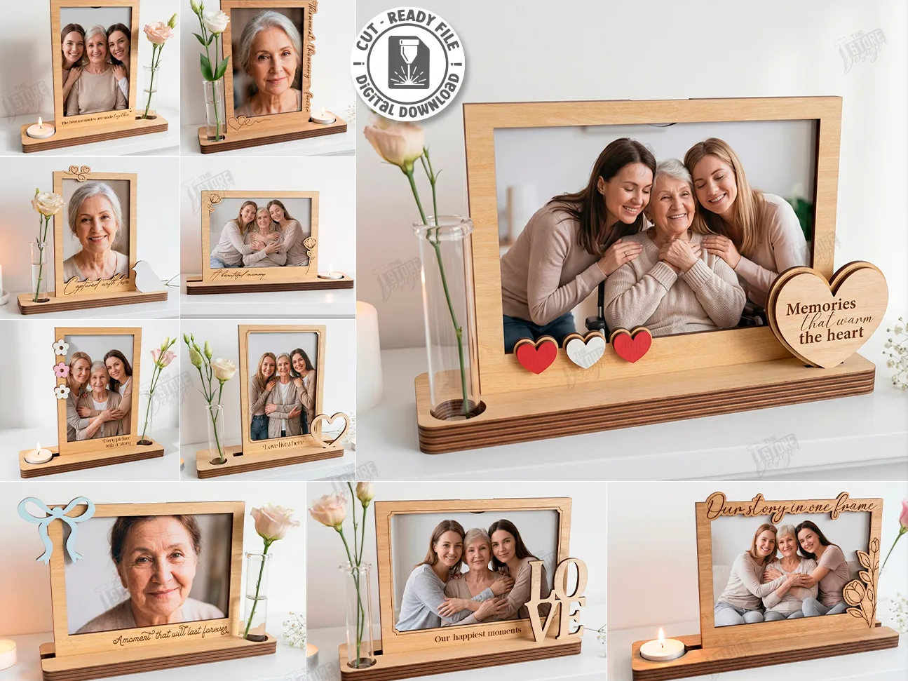 Candle Holder with Vase and Photo Frame laser Cut Bundle. Mother's Day ...