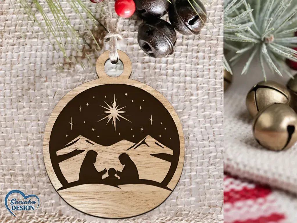 Laser cut and engrave | Laser Cut Wooden Nativity Christmas Ornament ...