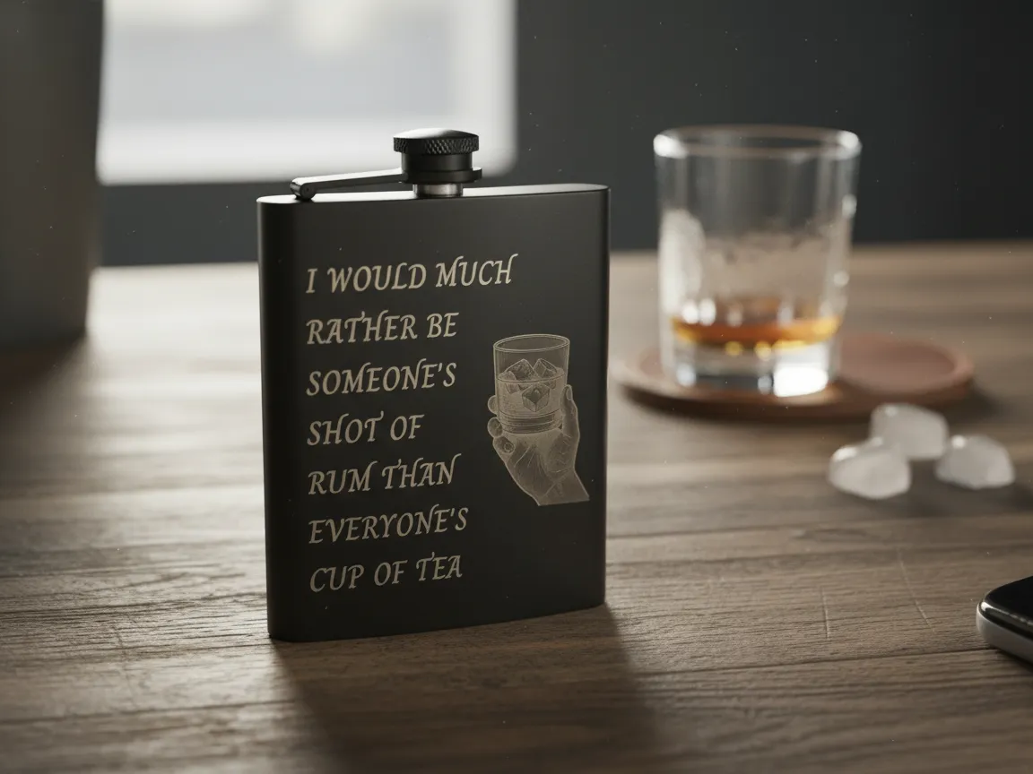 Engraved Black Metal Flask with Rum Quote | Free Files - Atomm