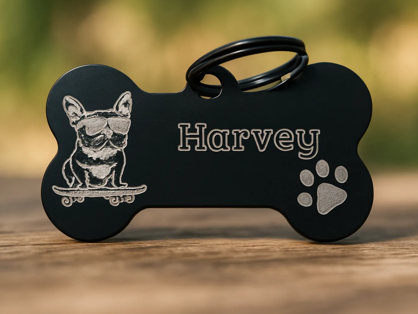 Laser Engraved Dog Bone Pet Tag with Skateboard and Paw Design | Free ...