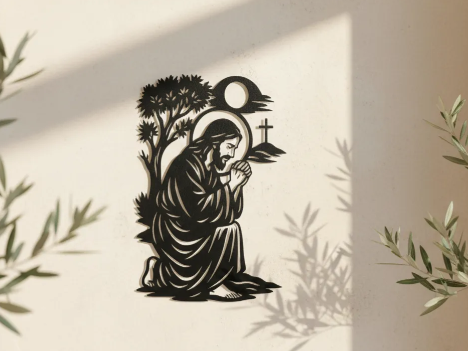 Laser Cut Jesus Praying Wall Art With Cross, Sun and Tree | Free Files ...
