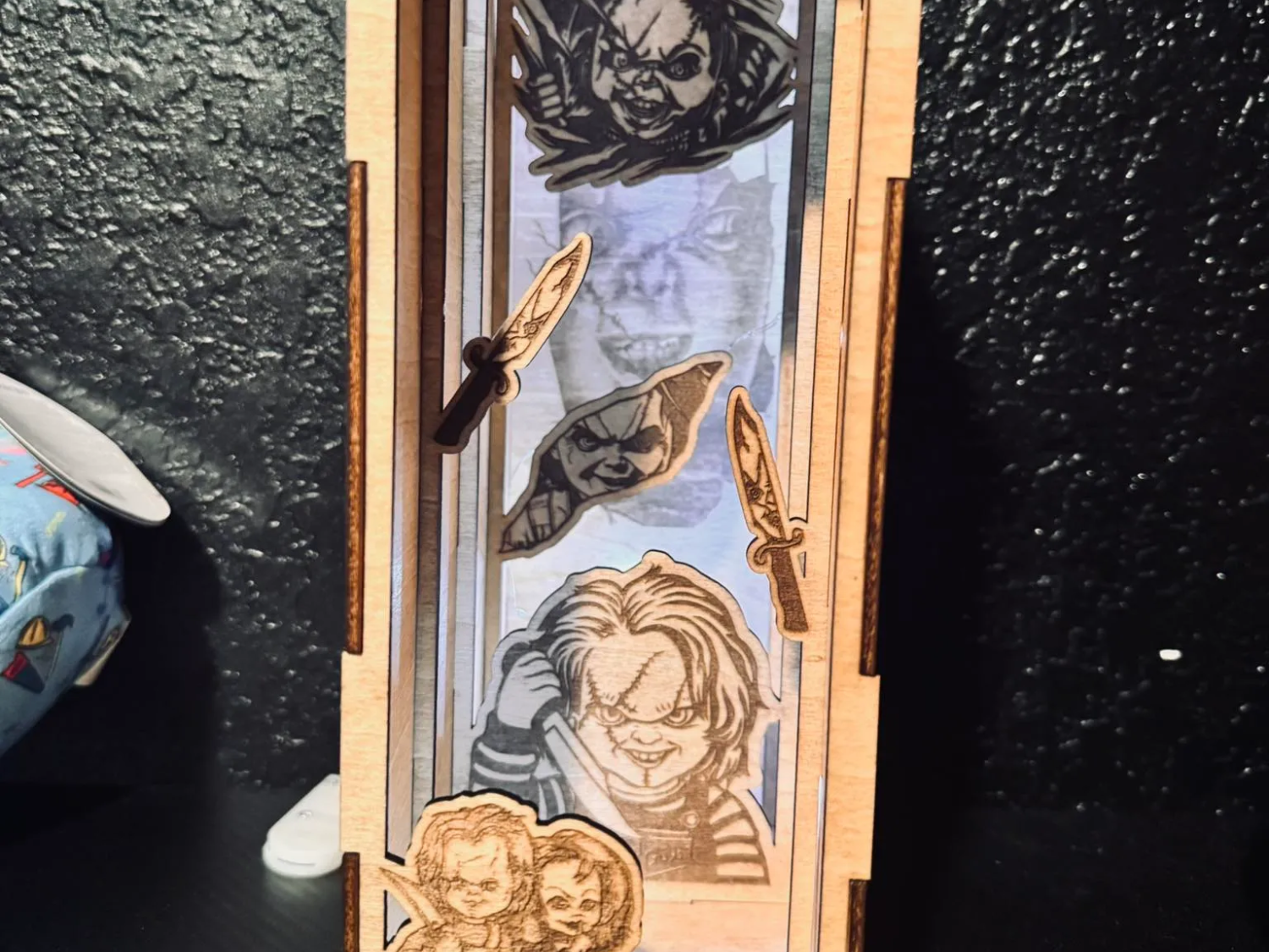 Laser Cut Wooden Horror Character Display Box with Engraved Figures ...