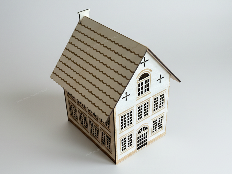 Laser Cut Wooden House Model with Detailed Windows and Door | Free ...