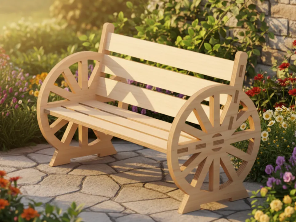 Wooden Bench with Wagon Wheel Sides | Laser Cut Pattern | Miniature ...