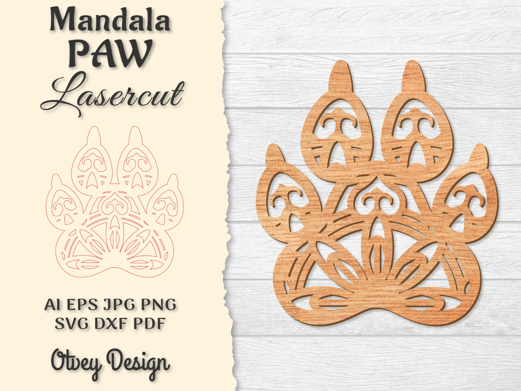 Laser cut and engrave | Paw Mandala Lasercut | Ready to Use Files - Atomm
