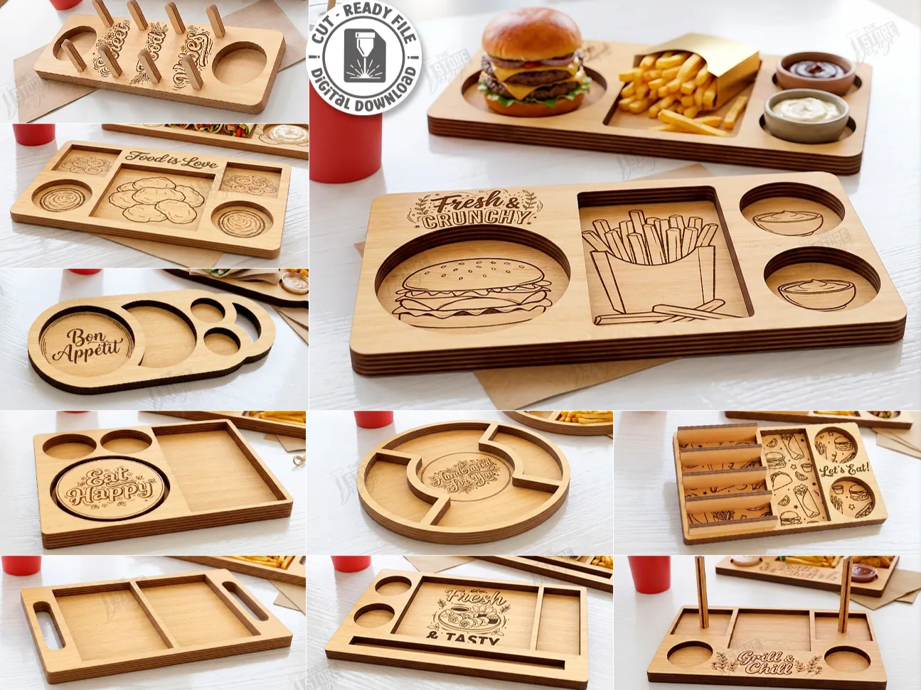 Fast Food Serving Tray Laser Cut Bundle. Street Food Board. Serving ...