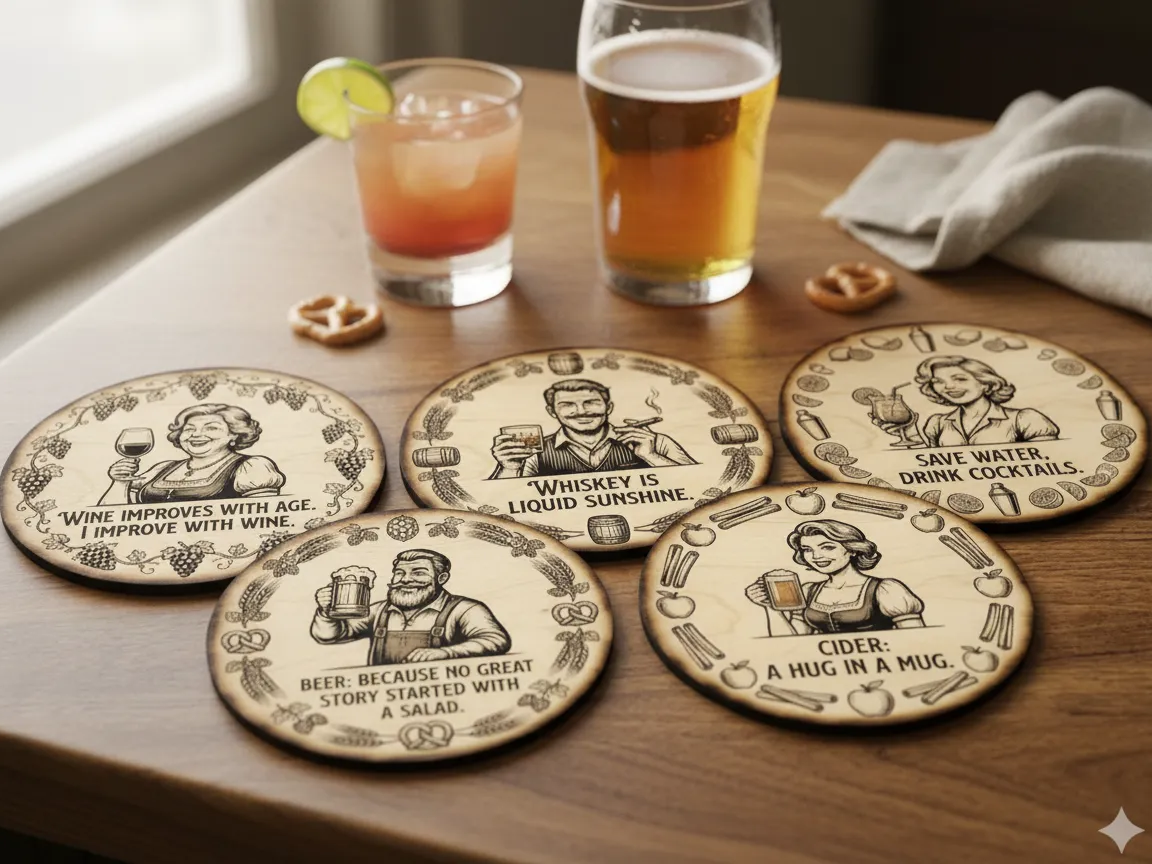 Laser Engraved Drink Coasters in MDF and/or Stainless Steel | Free ...