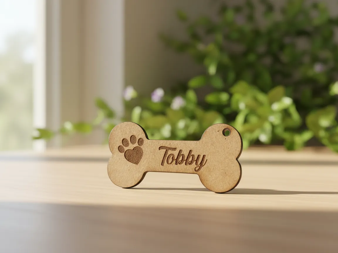 Laser Cut Wooden Dog Bone Tag with Paw Print and Tobby Name | Free ...