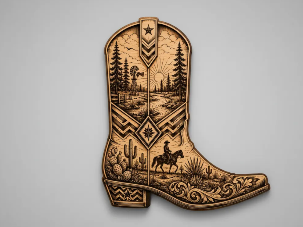 Western Boot Scenic Cut and Engrave | Free Files - Atomm