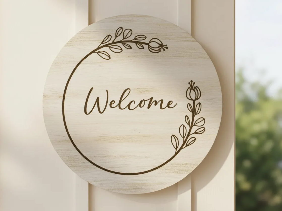 Laser Engraved Wooden Welcome Door Sign with Floral Design | Free Files ...