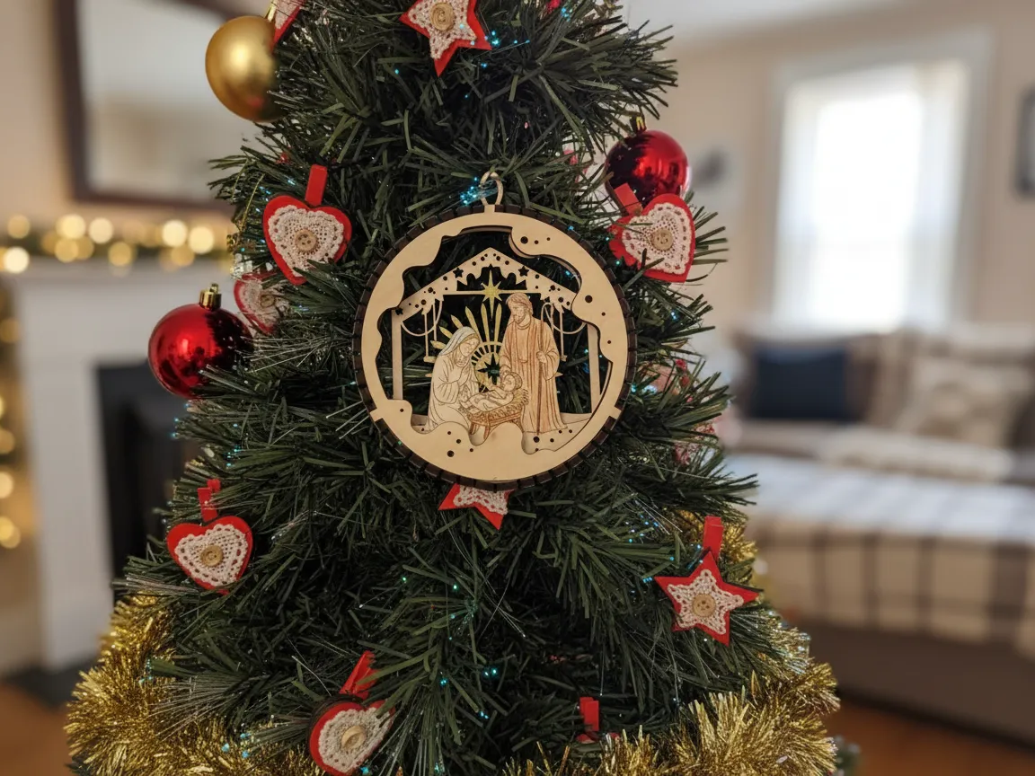 Laser Cut Wooden Nativity Christmas Tree Ornament Decoration | Free ...