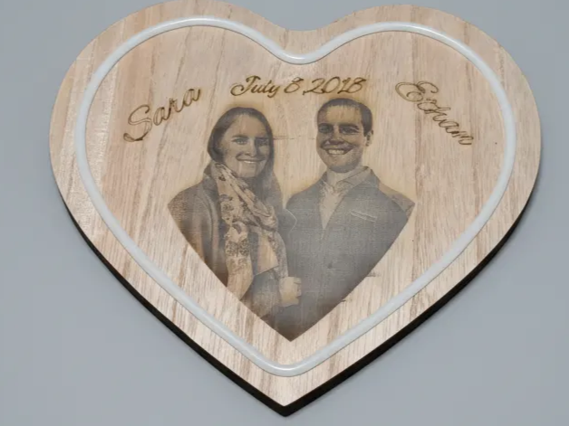 Laser Engraved Heart-Shaped Wooden Photo Plaque with Names and Date ...