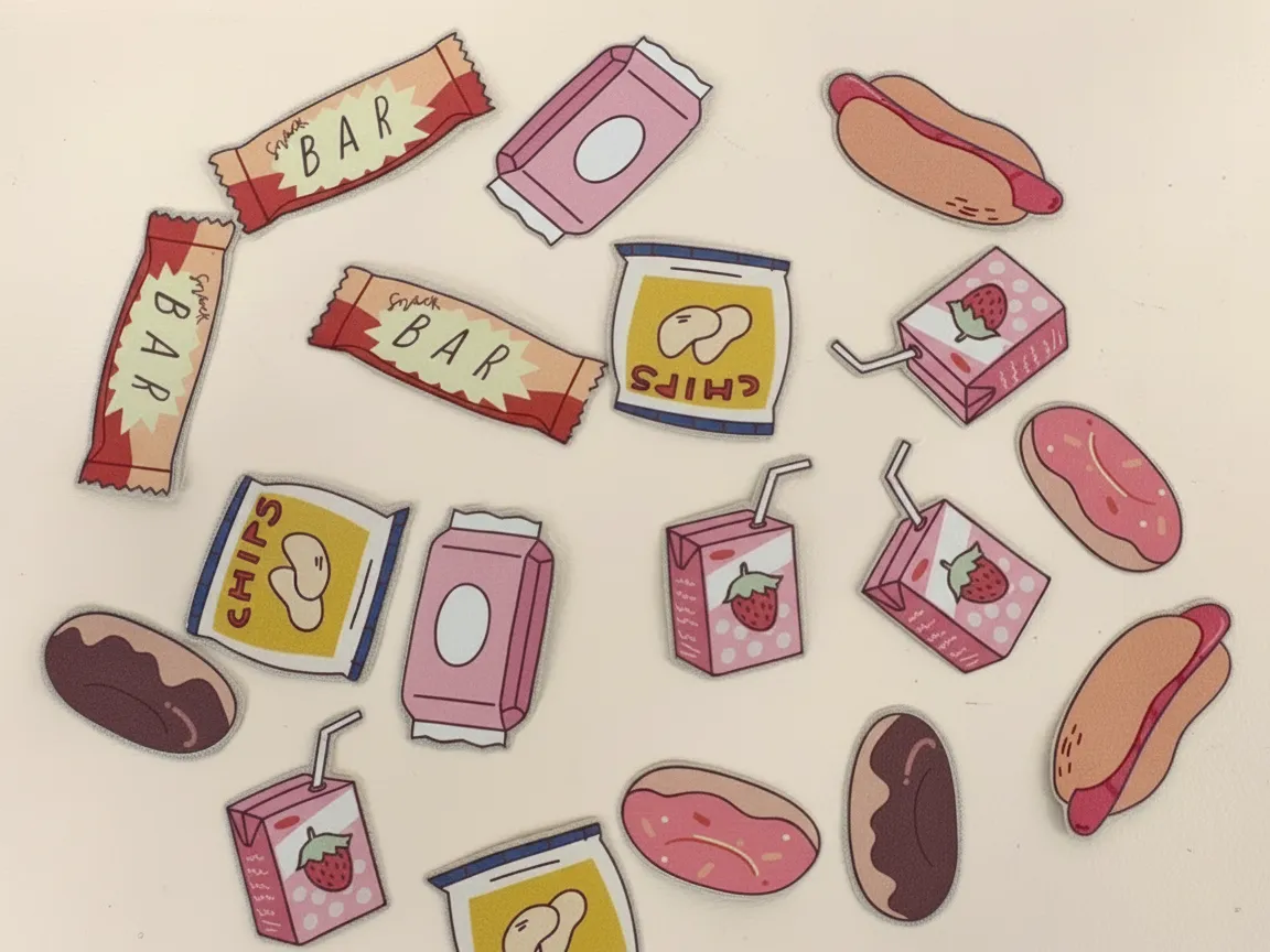Laser Cut Snack Food Magnets Set with Bars, Chips, Donuts, Hot Dogs ...