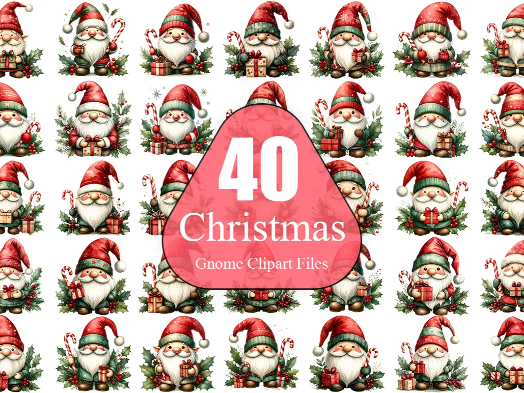 Christmas Gnome Clipart Files with 40 Cute Holiday Characters | Ready ...