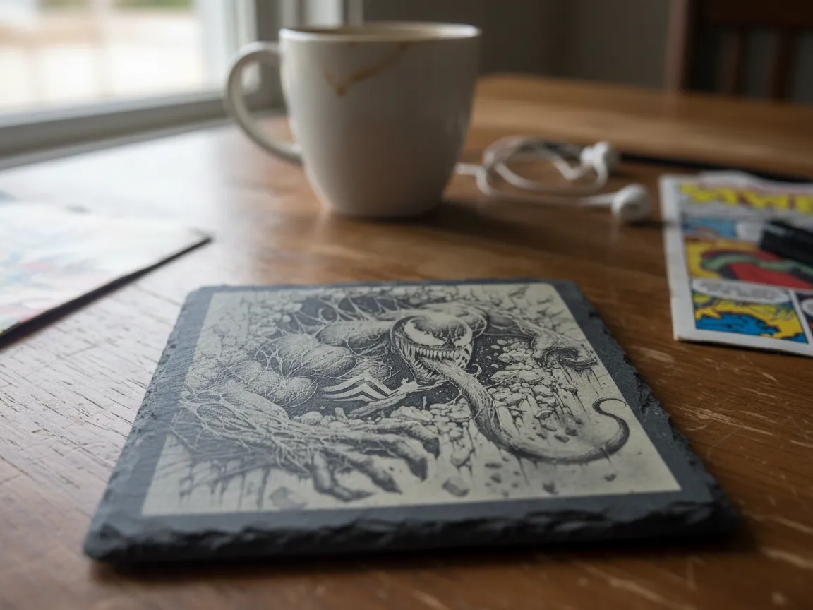 Laser Engraved Venom Comic Art on Slate Coaster | Free Files - Atomm