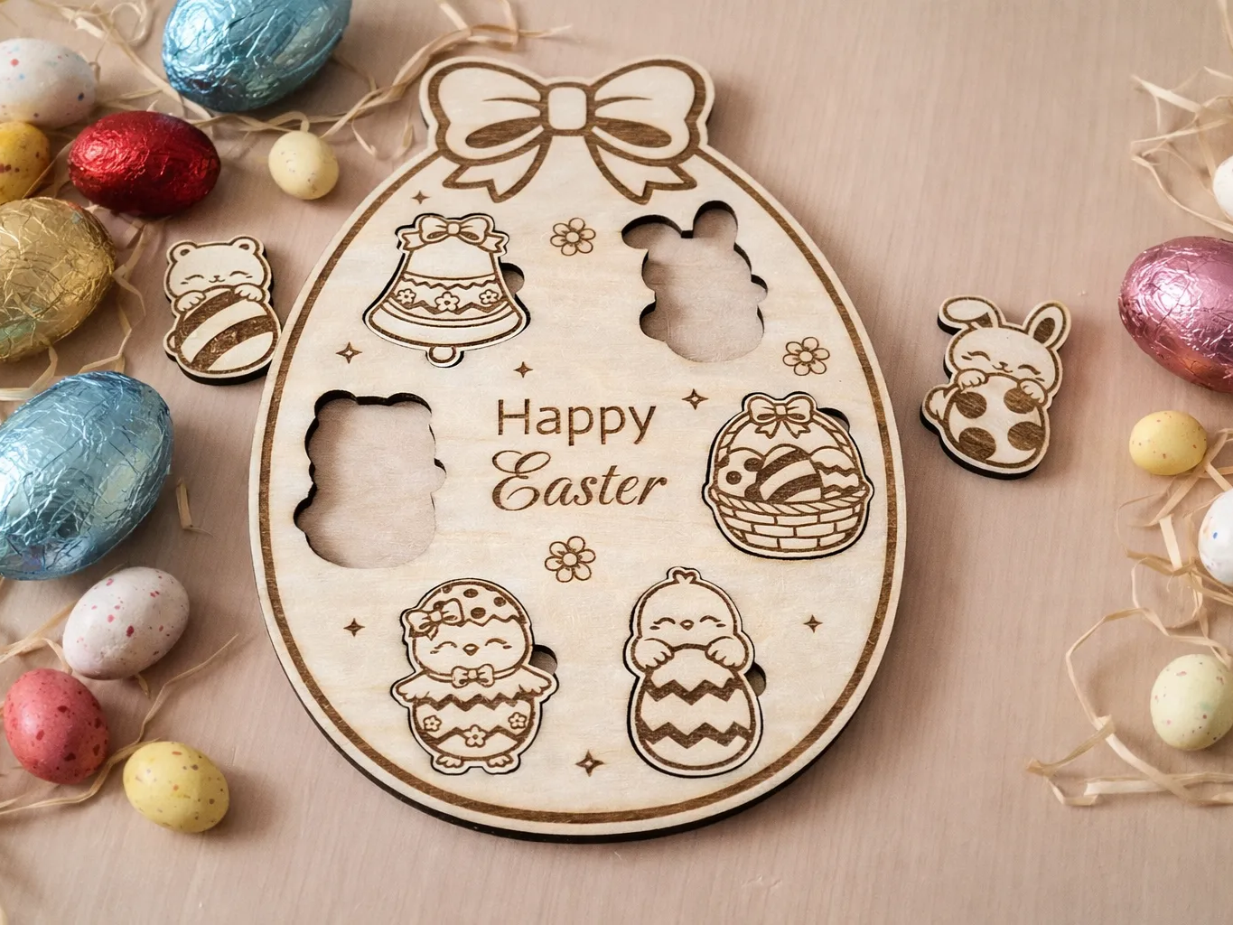 Easter Wooden Puzzle for Kids | Kawaii Bunny Chick Egg Puzzle ...