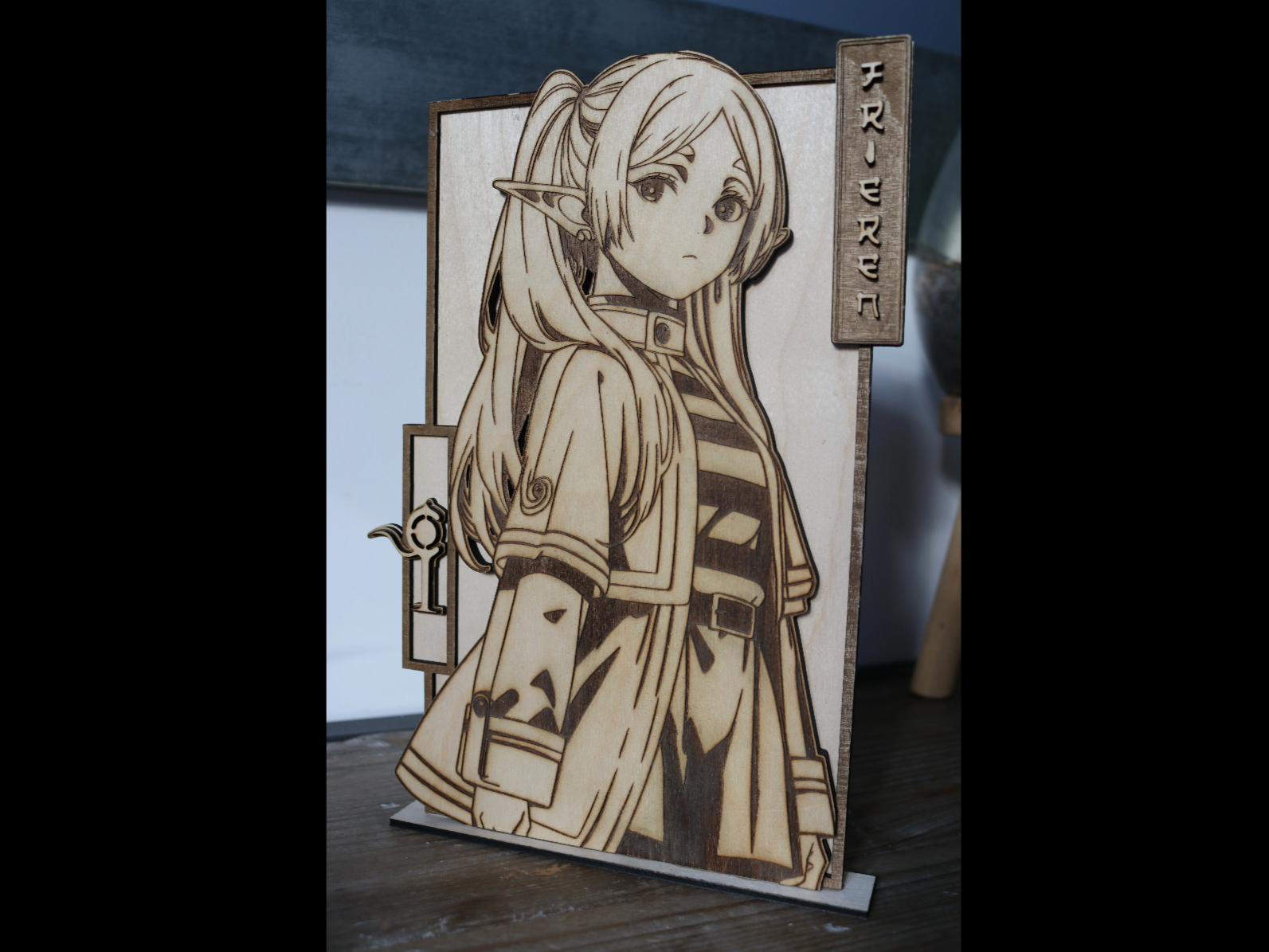 Laser Cut Wooden Anime Character Display Stand with Frieren Text | Free ...