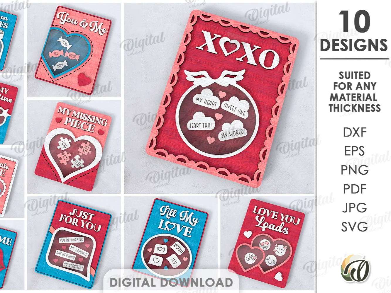3D Valentine's day cards bundle. Valentine shaker card laser cut files ...