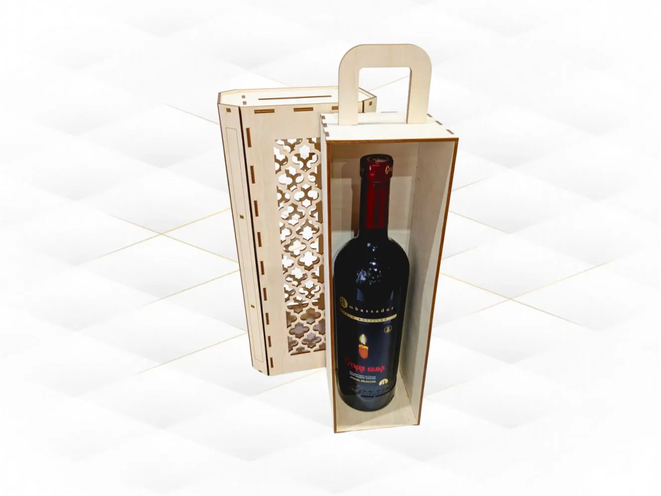 Gift Wine Box with Handle Laser Cut Template, Bottle Holder Laser ...