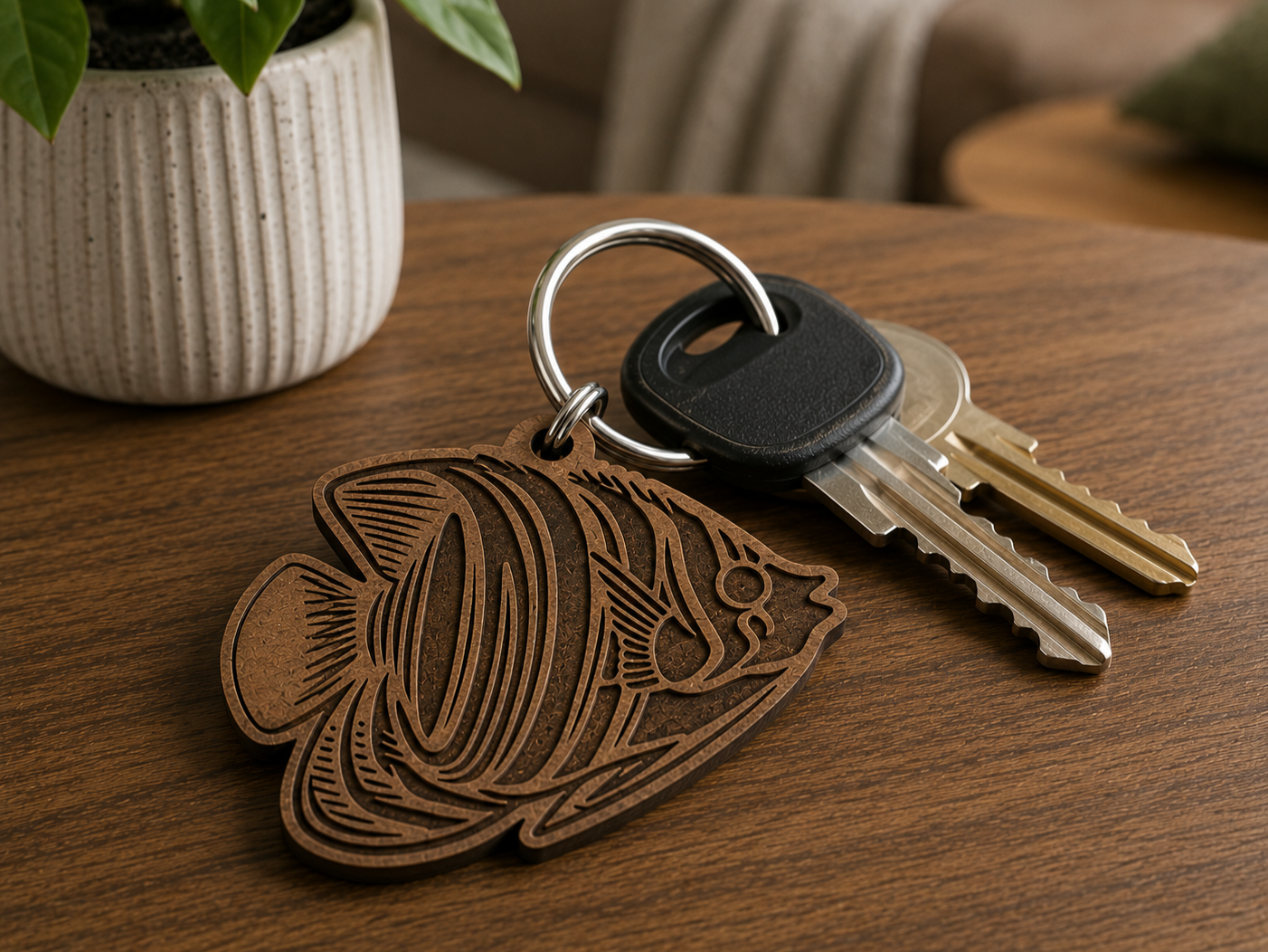 Angelfish Shaped Wooden Keychain | Free Files - Atomm