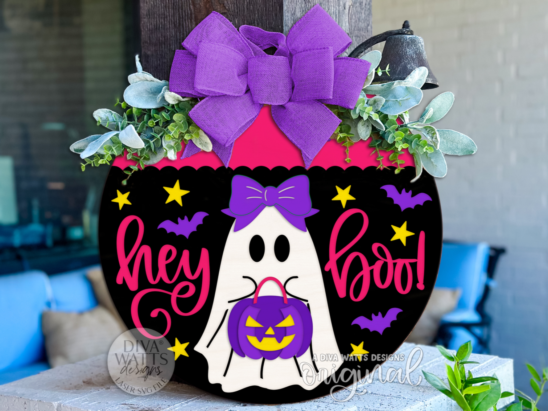 Hey Boo Halloween Round Door Hanger SVG | Cute Ghost Trick or Treat ...