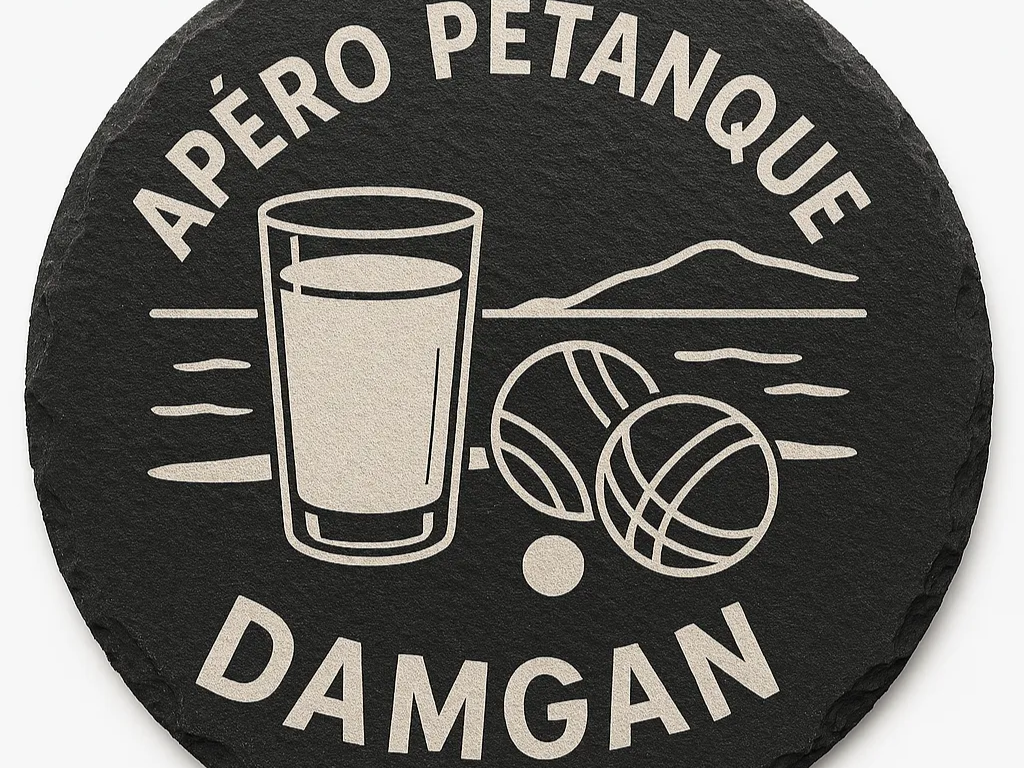 Sous-verre rond en ardoise avec motif apéro pétanque Damgan | Free ...