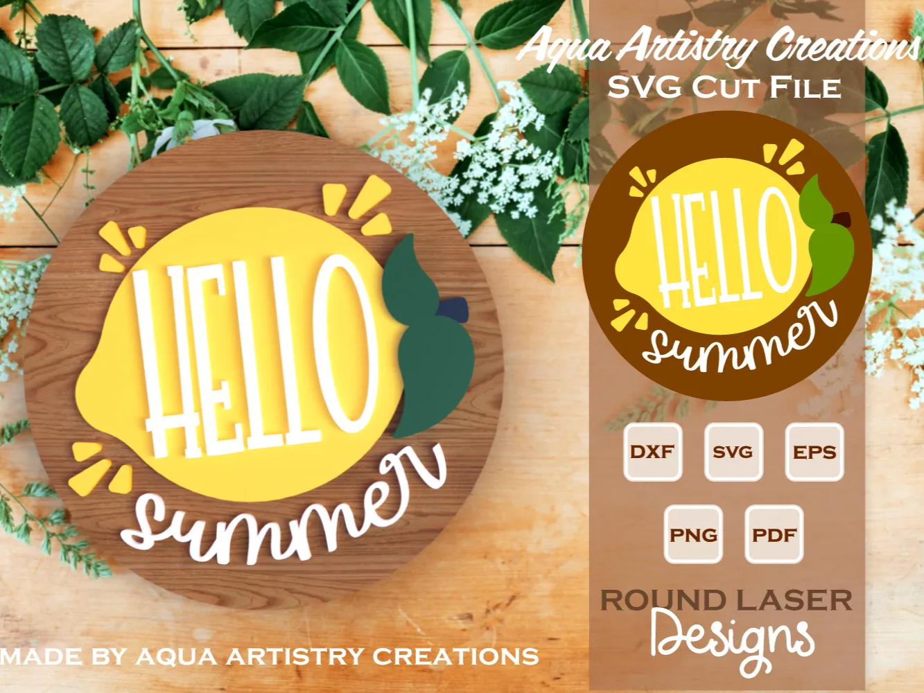 Hello Summer Round Laser Cut Wooden Wall Art Decor | Ready to Use Files ...