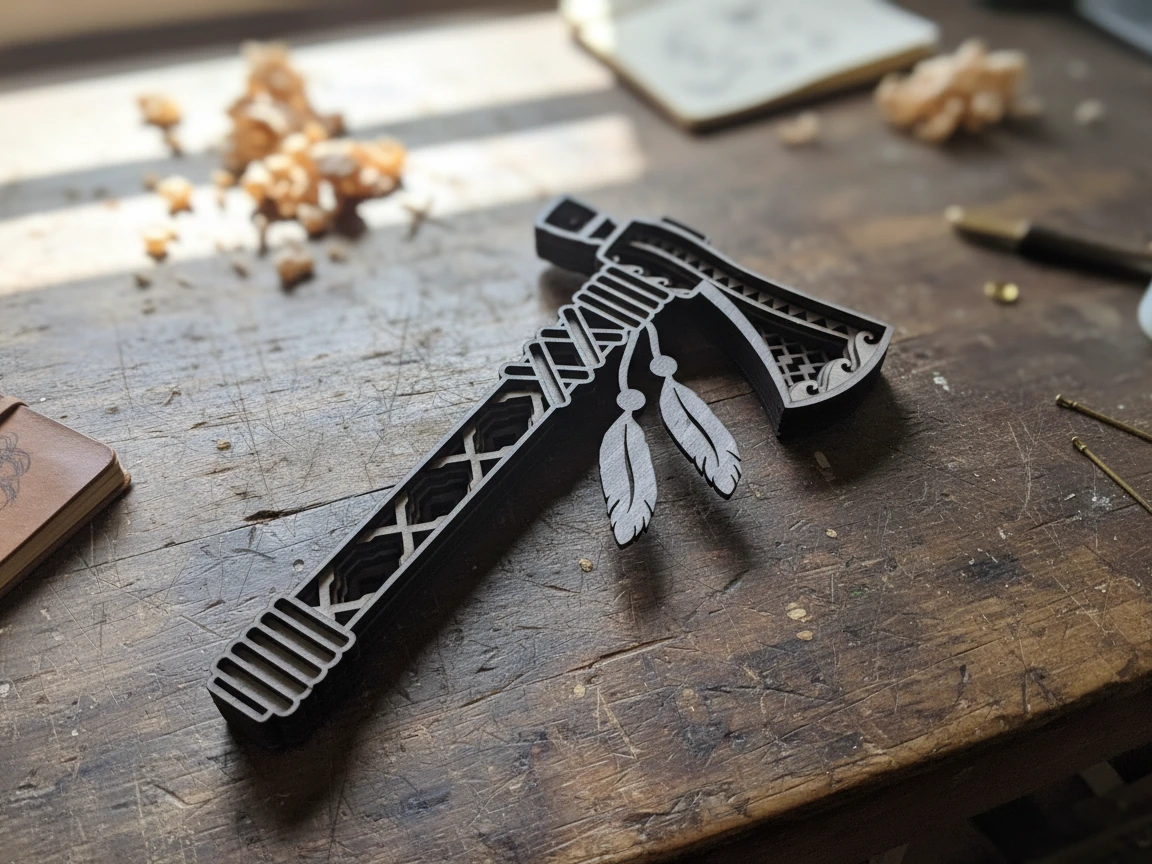 Layered Wooden Tomahawk Wall Art with Feather Accents | Free Files - Atomm