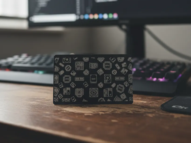 Laser Engraved PC/ Tech Icons Pattern on Metal Business card | Free ...