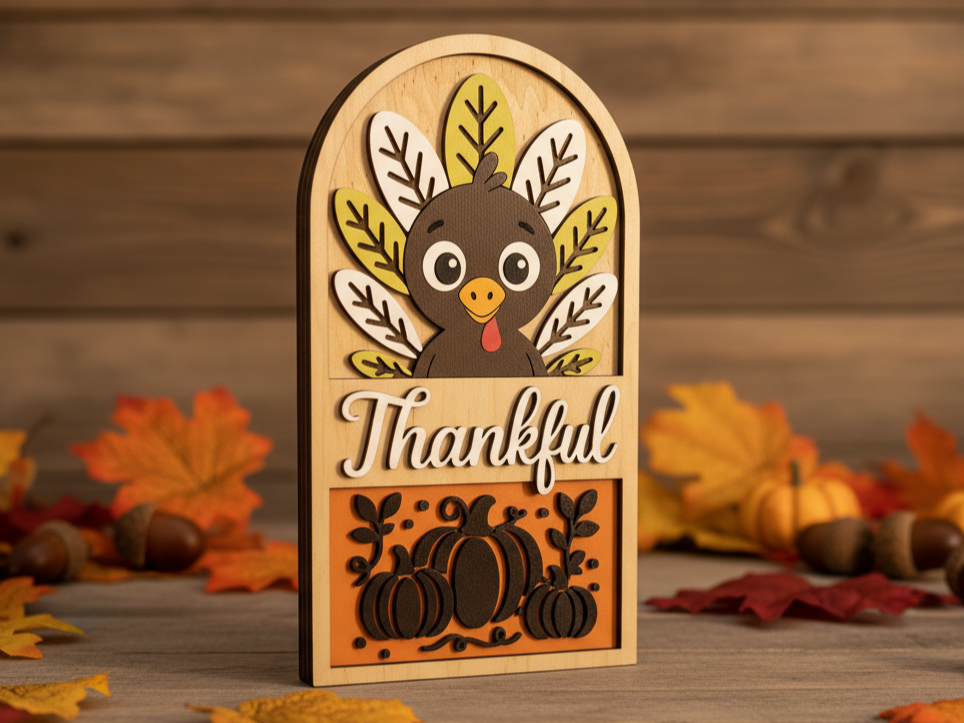 🍁“Thankful Little Turkey” 🍁 Layered Thanksgiving Sign | Ready to Use ...