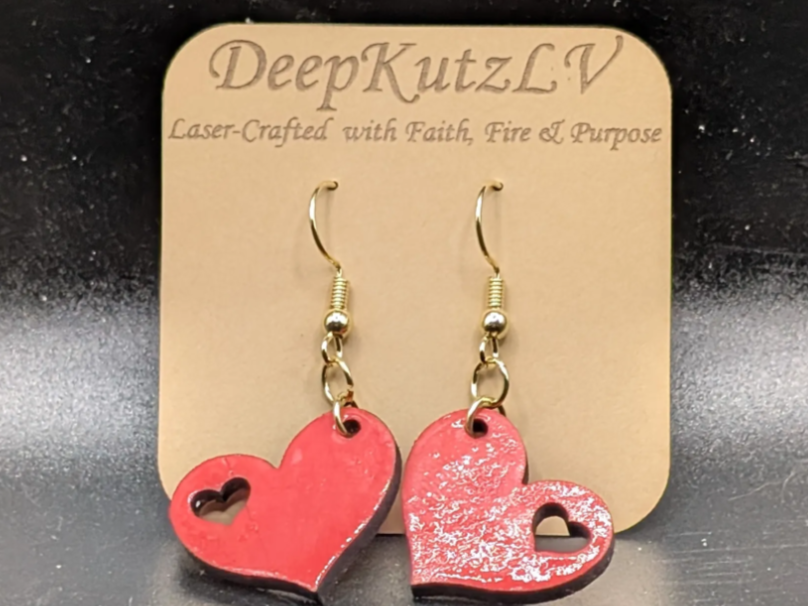 Laser Cut Red Heart Earrings on Gold Hooks | Free Files - Atomm