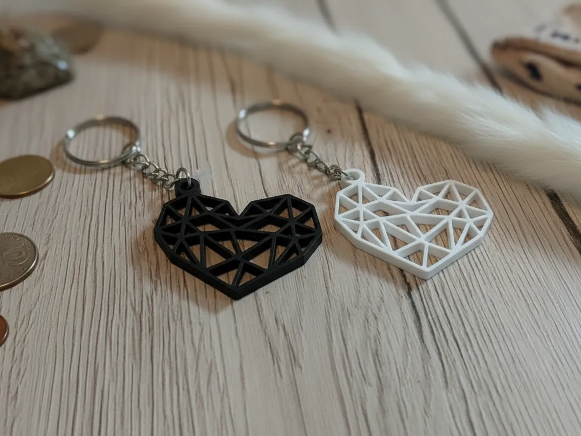 3D Printed Geometric Heart Keychains in Black and White | Free Files ...